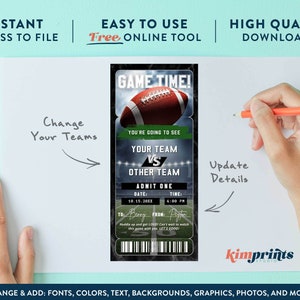 Football Ticket Template, Football Gift Certificate, Editable NFL Game ...