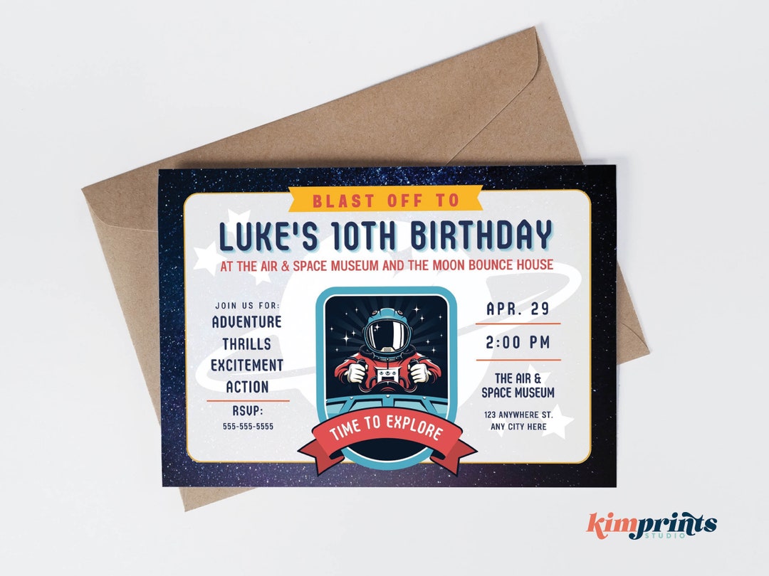 Outer Space Birthday Invitation Template Nasa Blast Off Party Invite