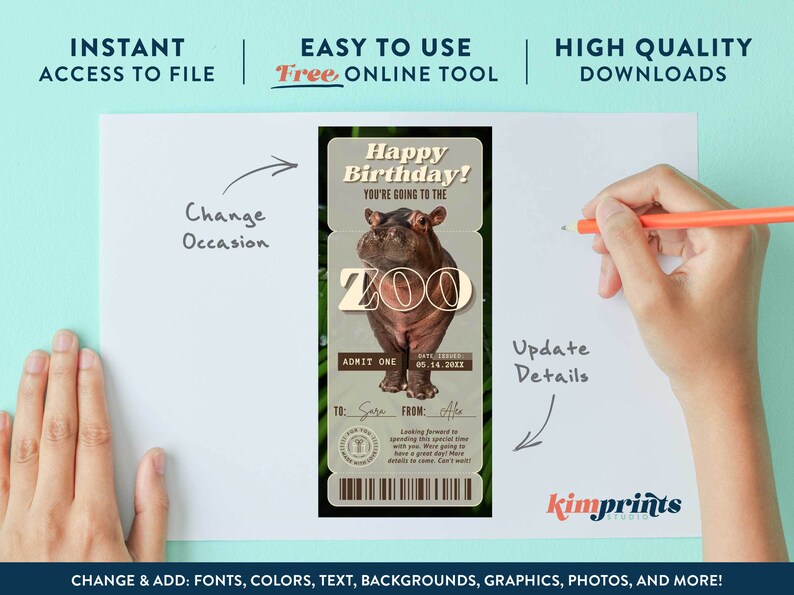 Zoo Trip Ticket Template Baby Hippo Zoo Voucher Animal - Etsy