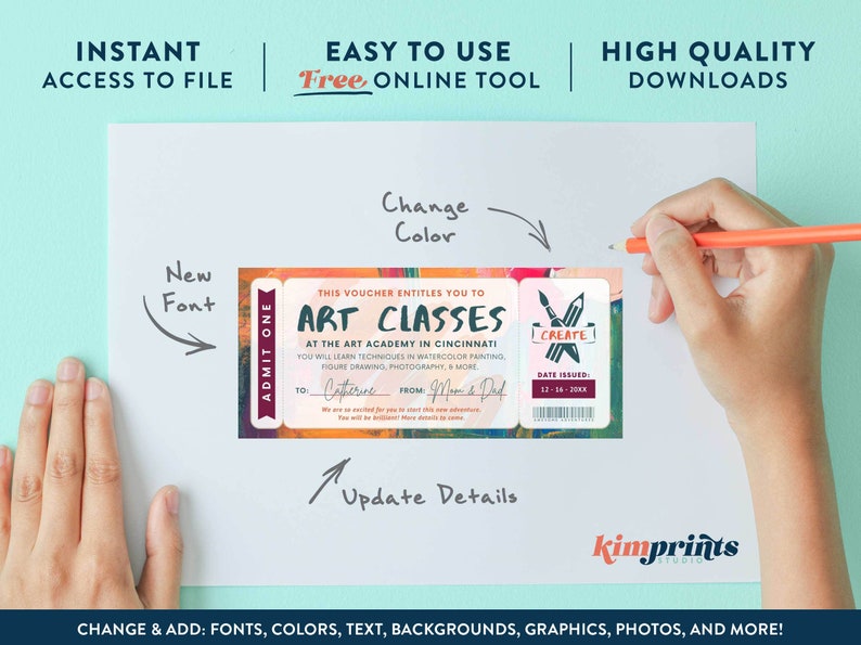 Art Class Ticket Template, Fun Craft Experience Gift Certificate ...