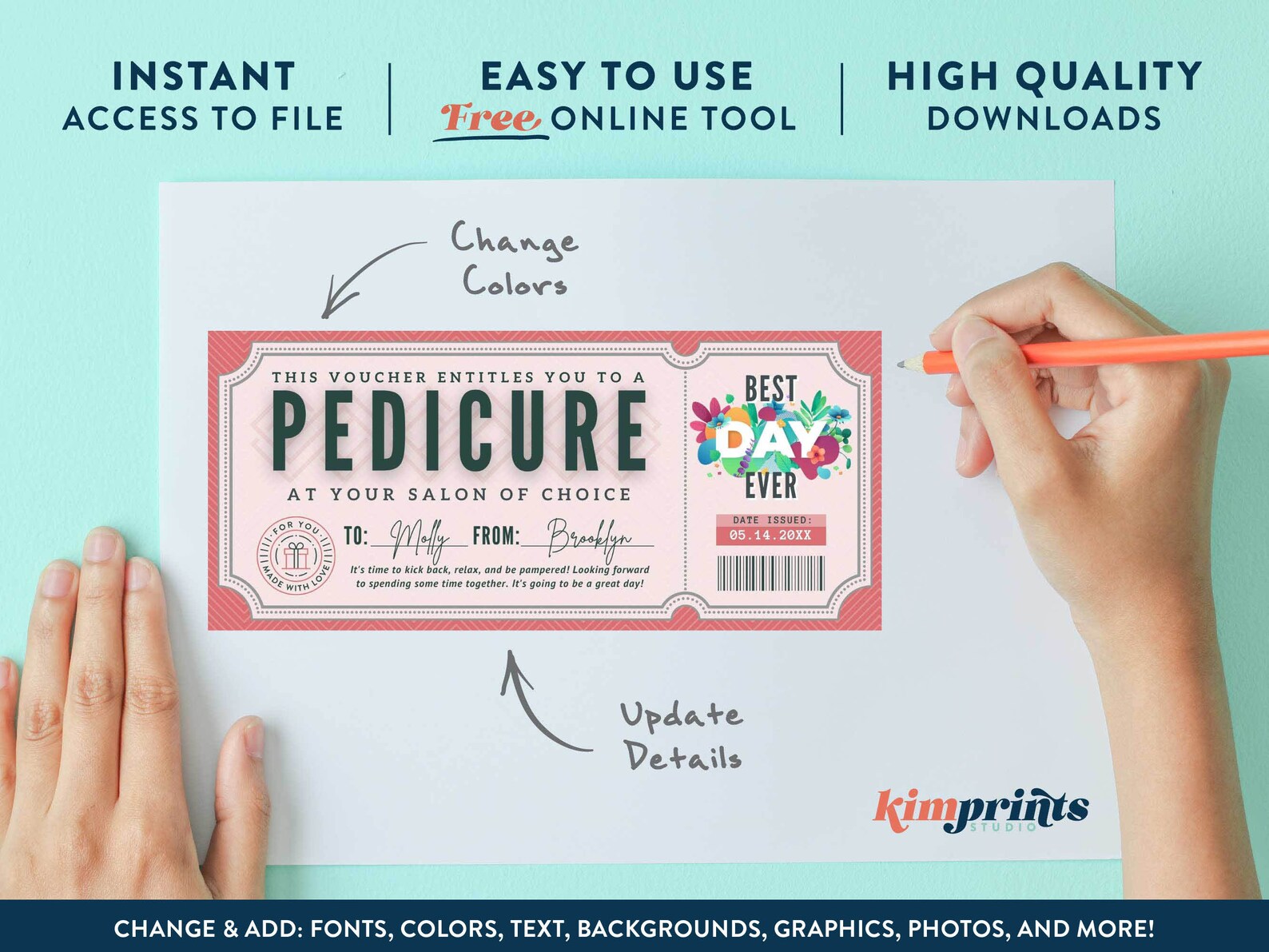 Pedicure Ticket Template, Nail Salon Gift Certificate, Pedicure ...