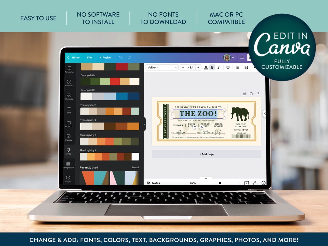 Zoo Trip Ticket Template, Printable Fun Day Coupon, Animal Experience ...