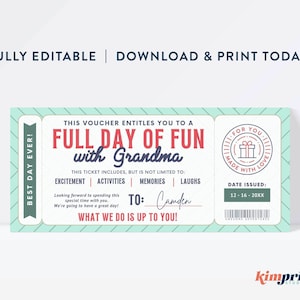 Fun Day Ticket, Kids Experience Gift Souvenir, Custom Printable Yes Day ...