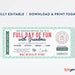 Fun Day Ticket, Kids Experience Gift Souvenir, Custom Printable Yes Day ...