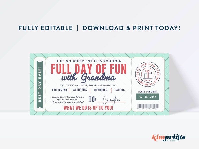 Fun Day Ticket Kids Experience Gift Souvenir Custom - Etsy
