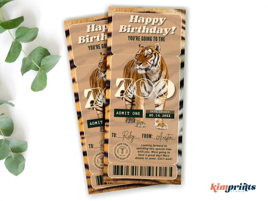 Zoo Trip Ticket Template, Bengal Tiger Zoo Voucher, Animal Safari ...