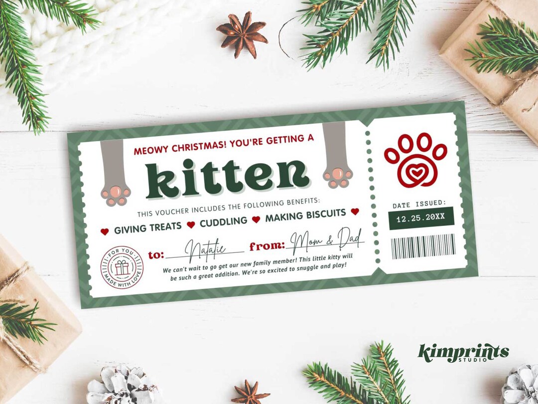 New Kitten Christmas Gift Certificate, Surprise Kitten Gift Idea ...