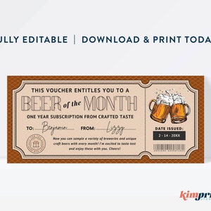 Beer of the Month Gift Certificate Template, Craft Beer Subscription ...