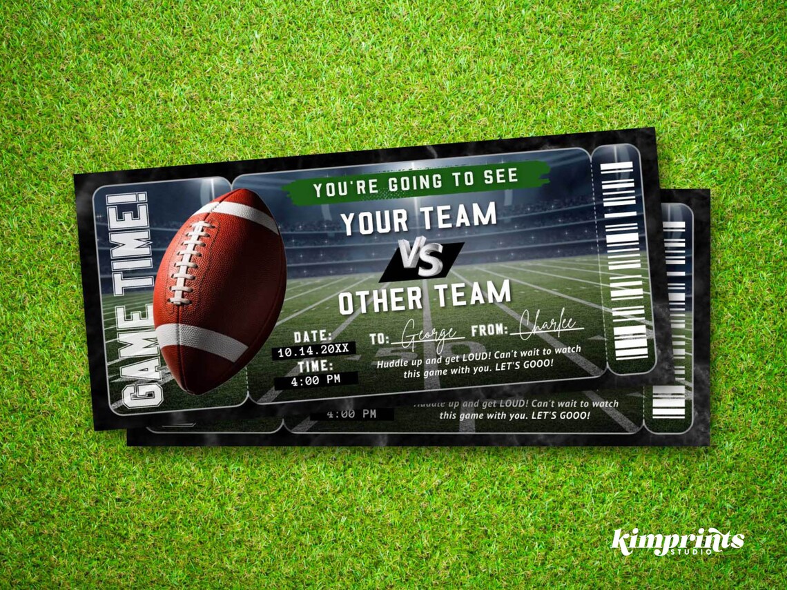Football Ticket Template, Football Gift Certificate, Editable NFL Game ...