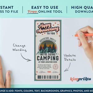 Camping Ticket Template, Anniversary Gift Idea, Anniversary Activity ...