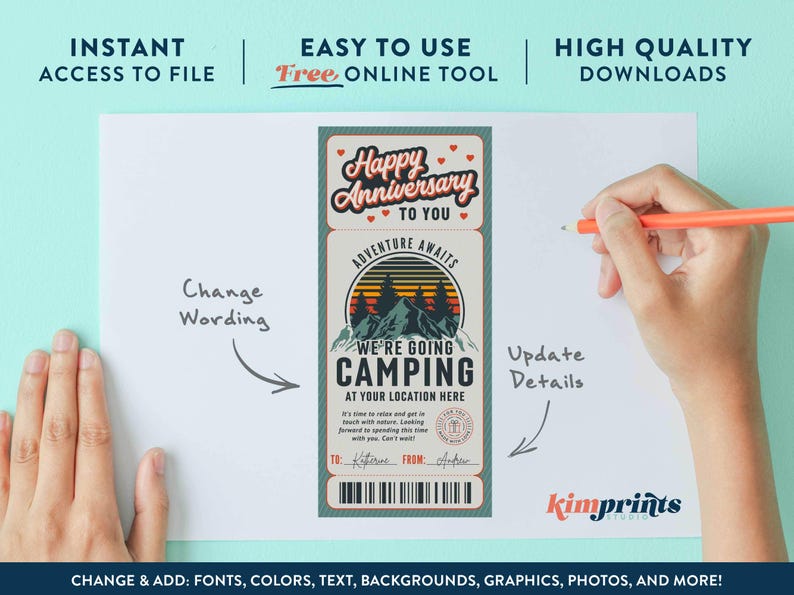 Camping Ticket Template, Anniversary Gift Idea, Anniversary Activity ...