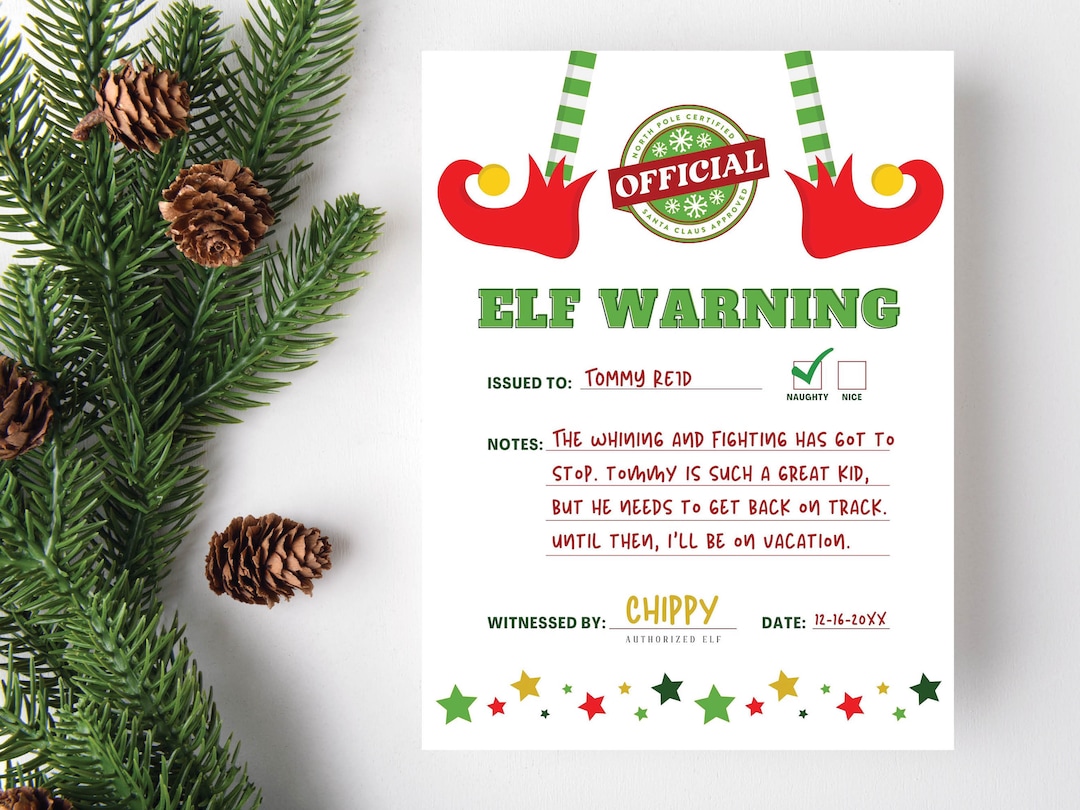 Elf Warning Letter, Christmas Elf Stationary, Official Elf Behavior ...