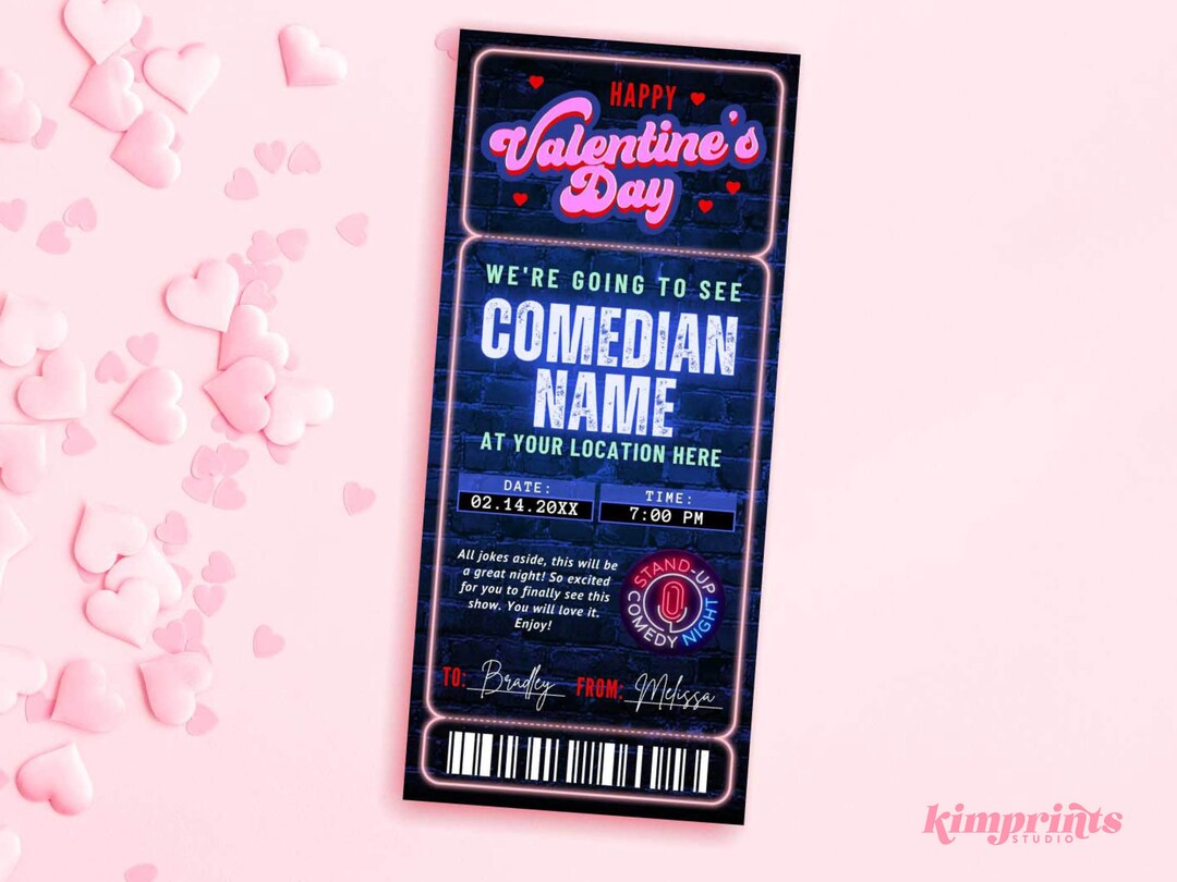 Comedy Show Ticket Template, Comedy Club Valentine Gift, Stand up ...