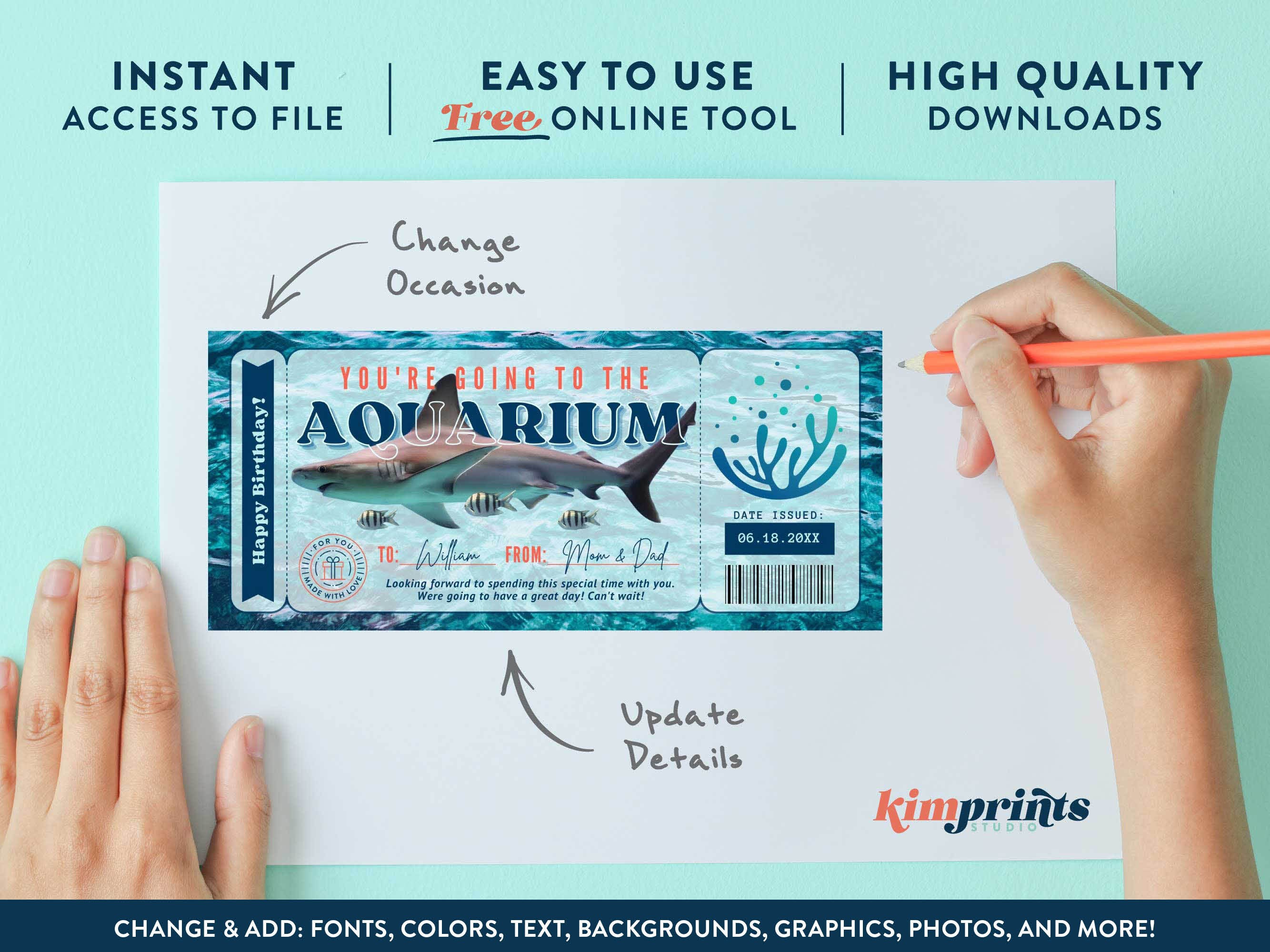 Aquarium Ticket Template, Shark Gift Certificate, Surprise Aquarium ...