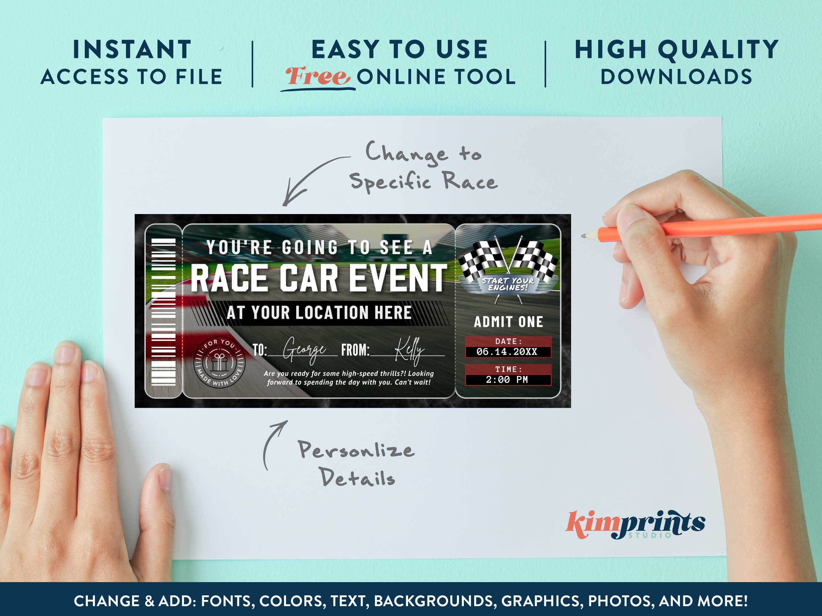 Car Race Ticket Template, Nascar Gift Certificate, Formula 1 Race ...