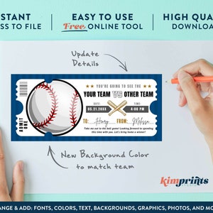Baseball Ticket Template, Baseball Gift Certificate, Editable MLB Game ...