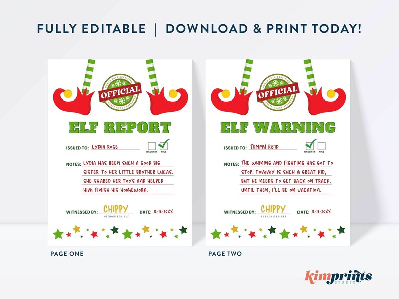 Elf Report Letters, Christmas Elf Stationary, Official Elf Behavior ...