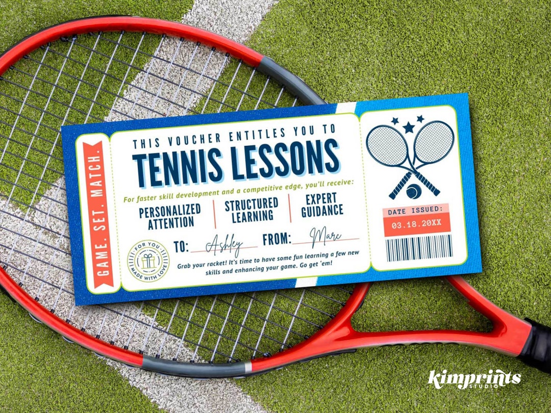 Tennis Lessons Ticket Template, Tennis Gift Idea, Class to Improve ...