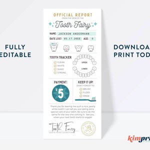Tooth Fairy Letter Template, Lost Tooth Souvenir, Tooth Fairy Report ...