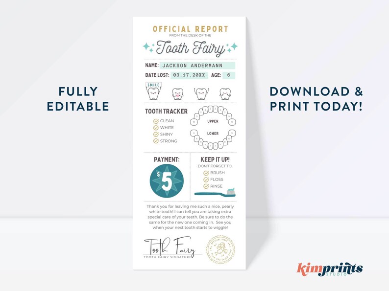 Tooth Fairy Letter Template, Lost Tooth Souvenir, Tooth Fairy Report ...