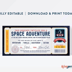 Space Adventure Ticket Template, Astronaut Experience Gift Certificate ...