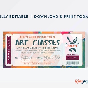 Art Class Ticket Template, Fun Craft Experience Gift Certificate ...