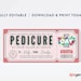 Pedicure Ticket Template, Nail Salon Gift Certificate, Pedicure ...