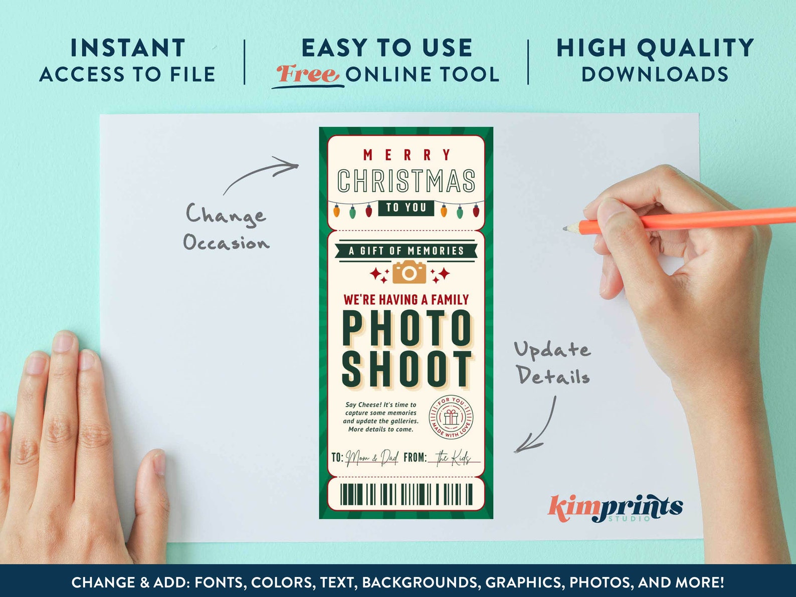 Photo Session Gift Template, Christmas Photo Shoot Gift Idea ...