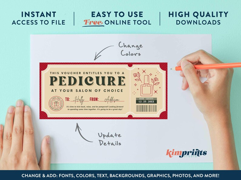Pedicure Ticket Template, Nail Salon Christmas Gift Certificate ...