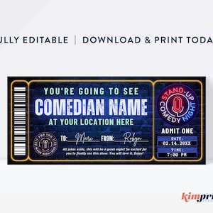 Comedy Show Ticket Template, Custom Comedy Club Gift, DIY Stand up ...