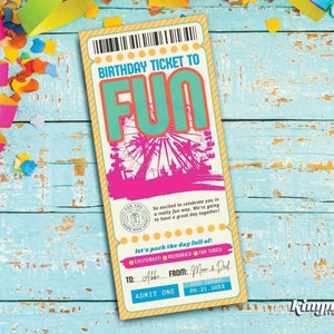 Birthday Ticket to Fun, Kids Best Day Ever Souvenir Voucher, Yes Day ...