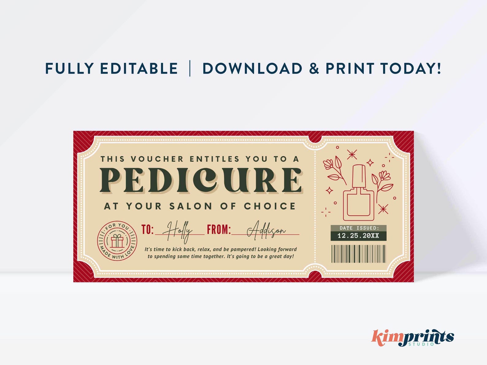 Pedicure Ticket Template, Nail Salon Christmas Gift Certificate ...