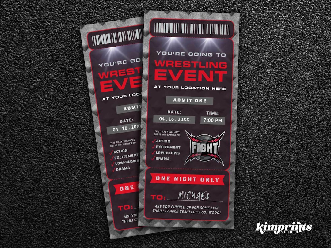 Wrestling Ticket Template, Boxing Ticket Stub, Custom Wrestling Gift ...