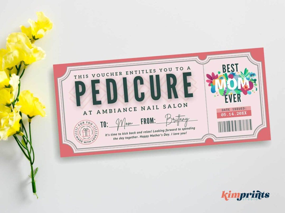 Mother's Day Pedicure Ticket Template, Mother's Day Gift Certificate ...