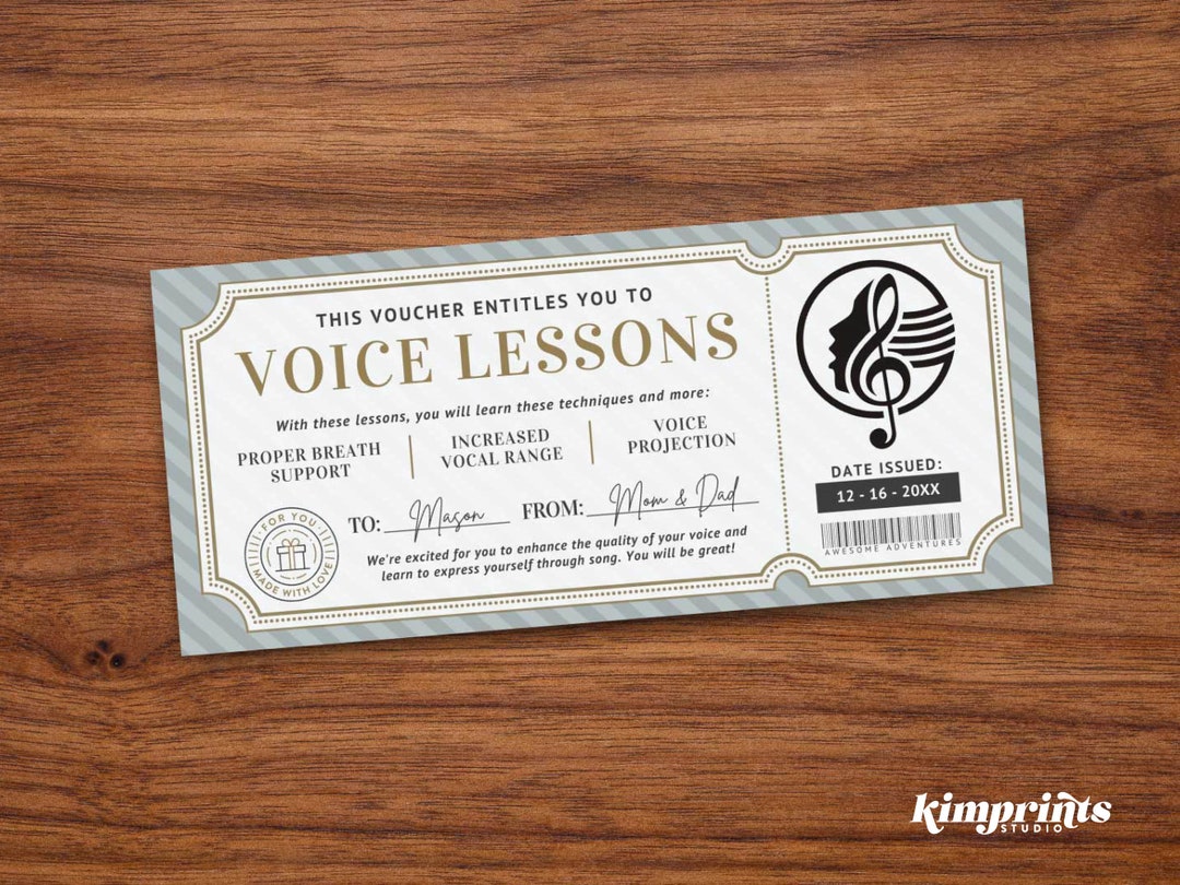 Voice Lesson Ticket Template, Vocal Coaching Gift Certificate, Fun ...