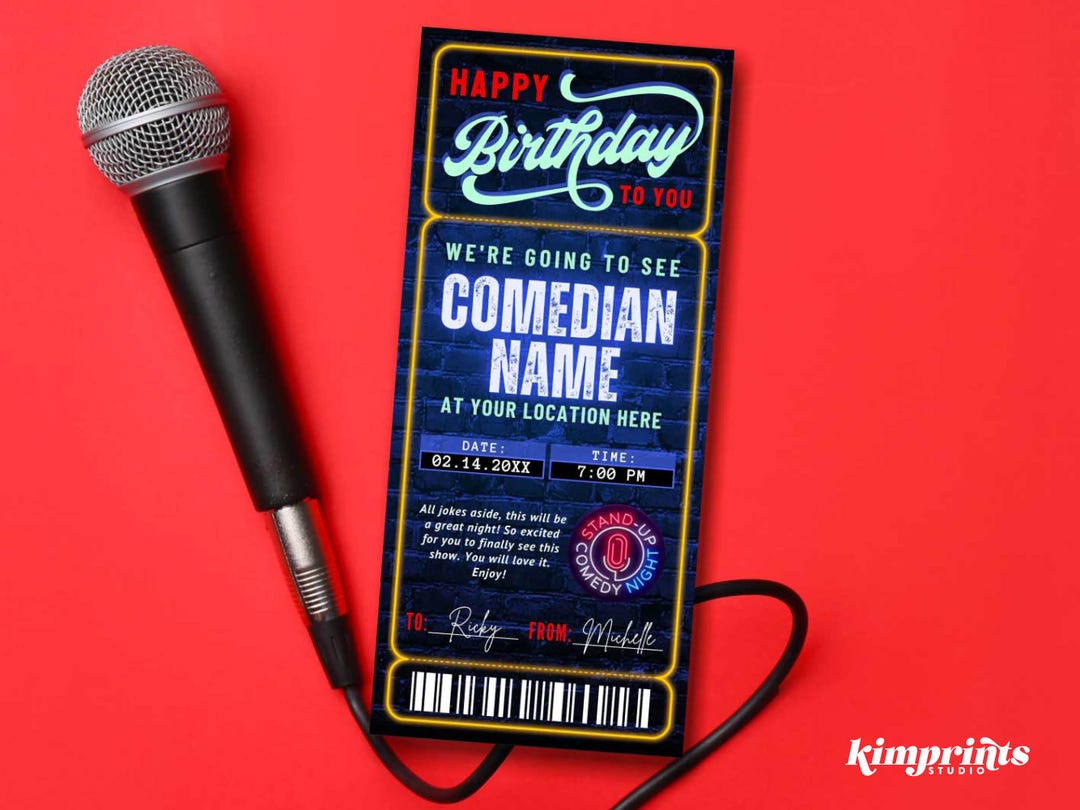 Comedy Show Ticket Template, Comedy Club Birthday Gift, Stand up Comedy ...