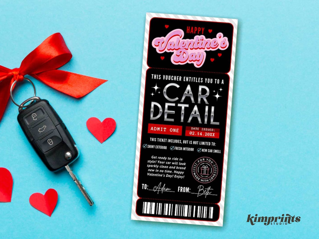 Car Detail Ticket Template, Car Detailing Valentine's Day Gift ...