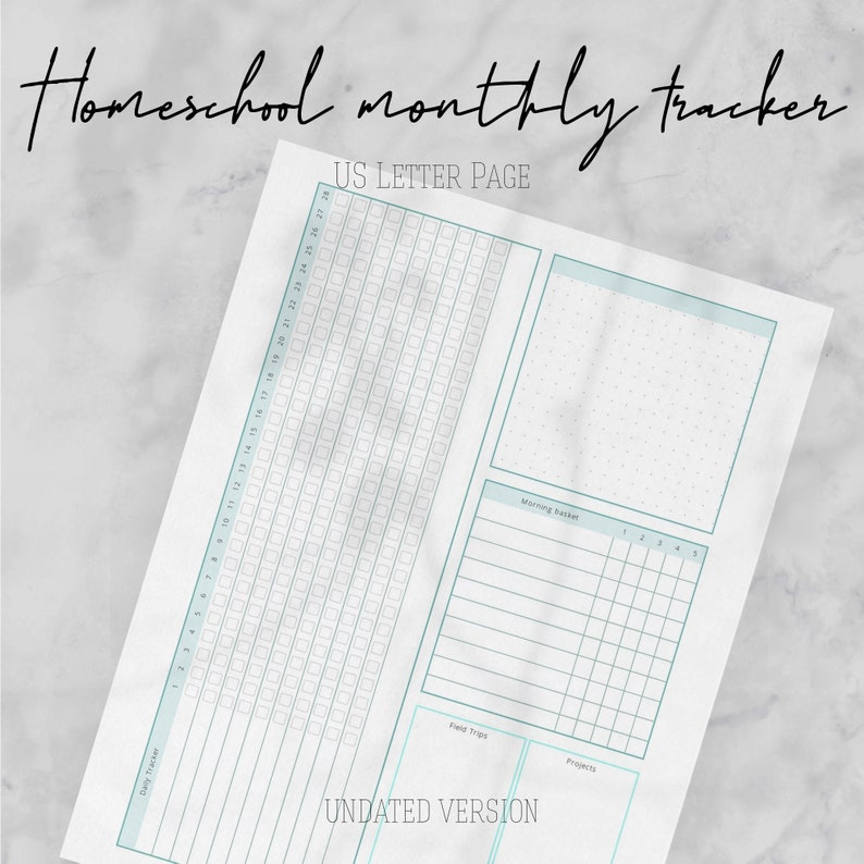 Homeschool Month Tracker Printable | One Page View - Etsy