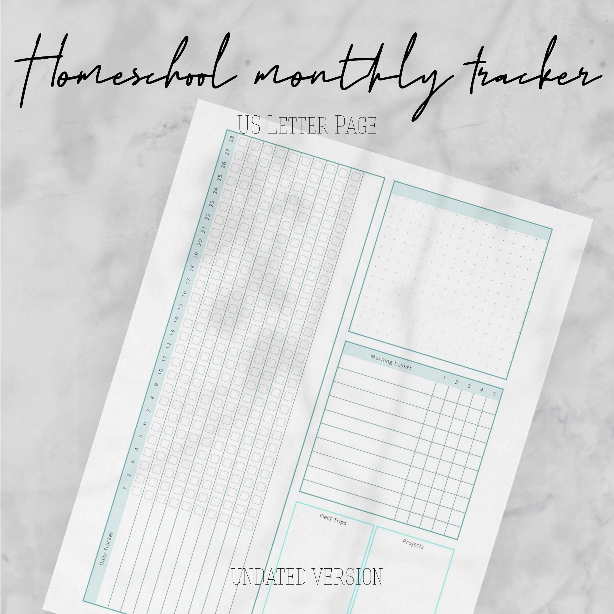 Homeschool Month Tracker Printable | One Page View - Etsy