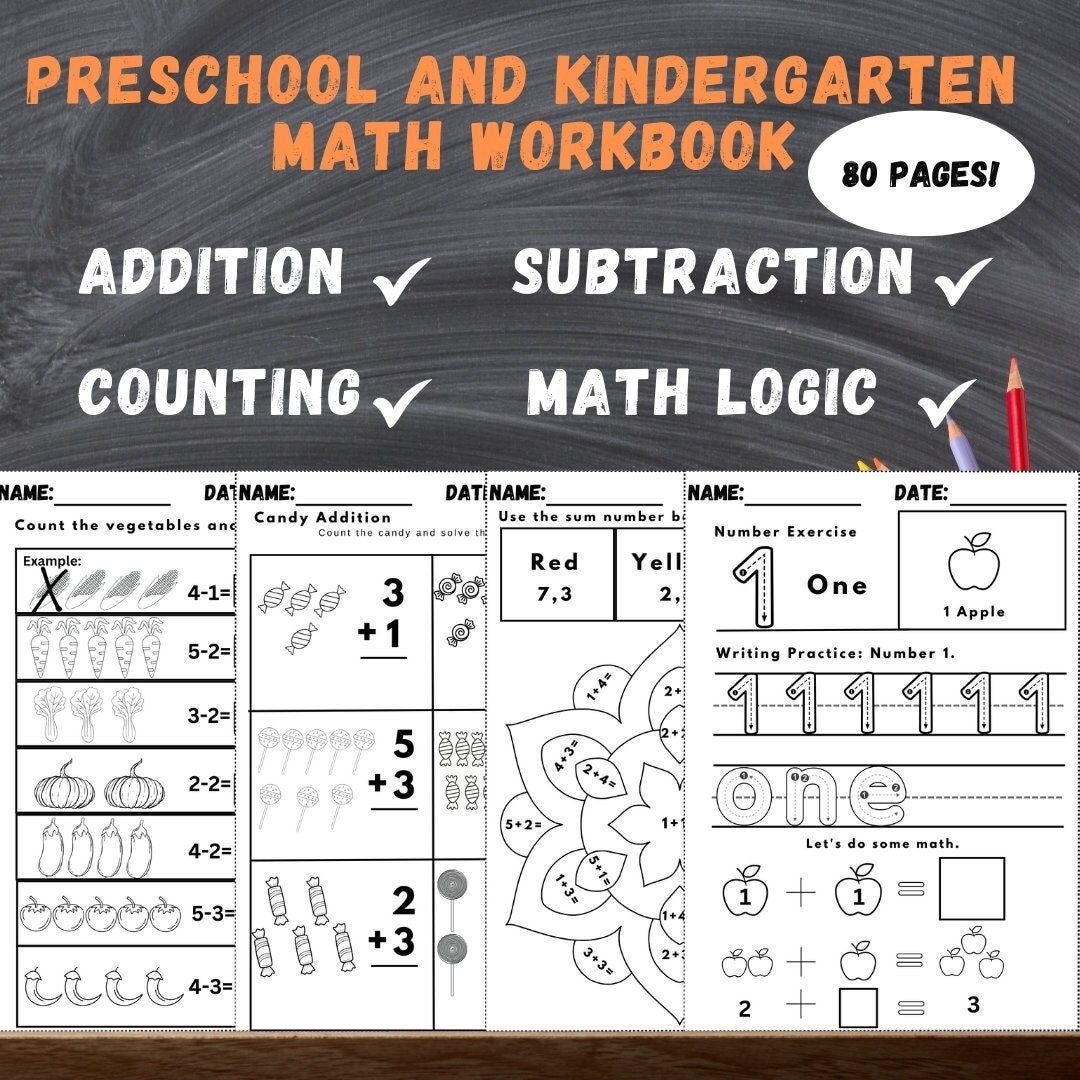 Preschool and Kindergarten Math Workbook 80 Pages - Etsy