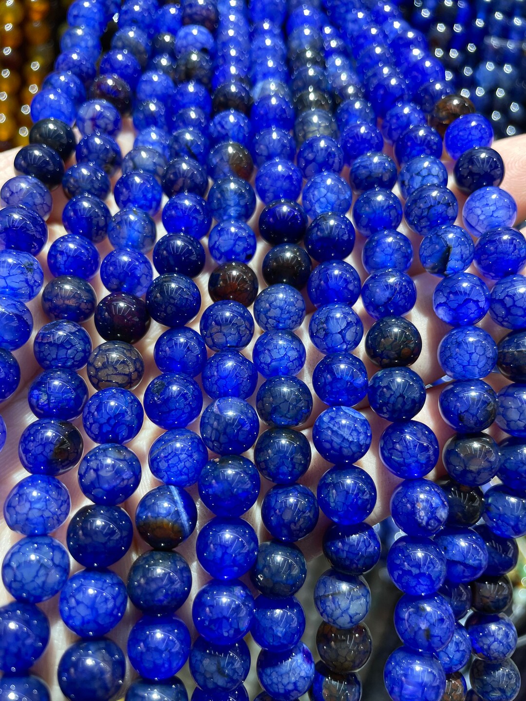 Cracked Round Loose Beads,dark Blue Round Stone Beads,natural Stone ...