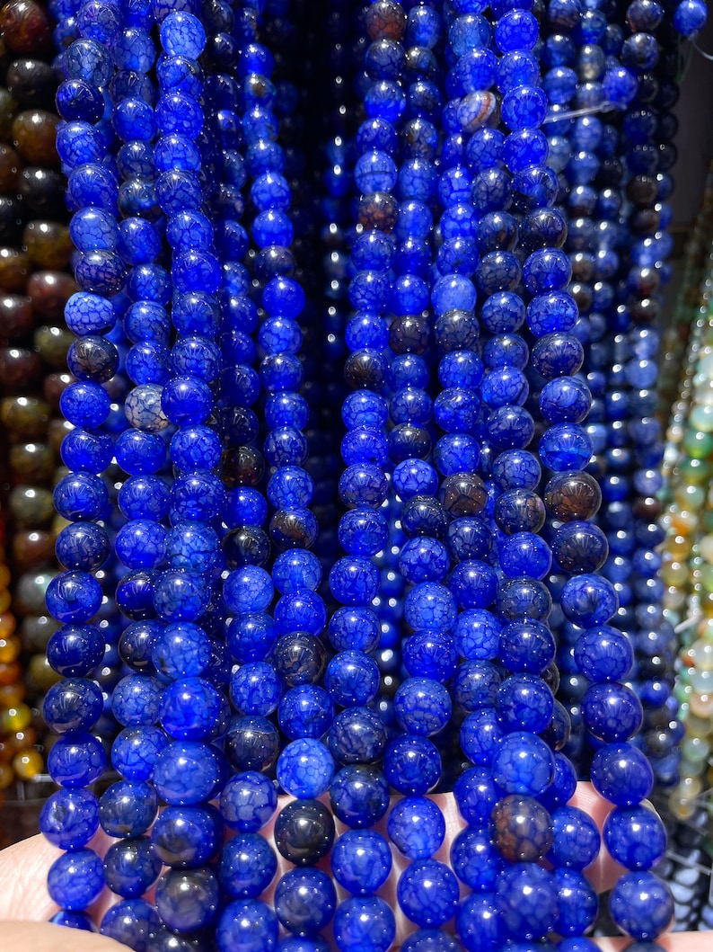 Cracked Round Loose Beads,dark Blue Round Stone Beads,natural Stone Beads,gemstone Loose Beads ...