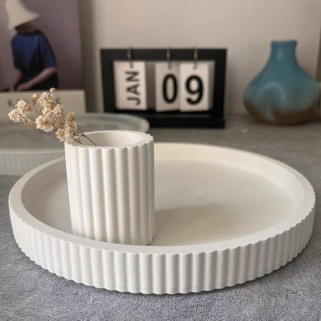 21.5cm Round Tray Mold With Stripe , Casting Plate Silicone Mold, Large ...