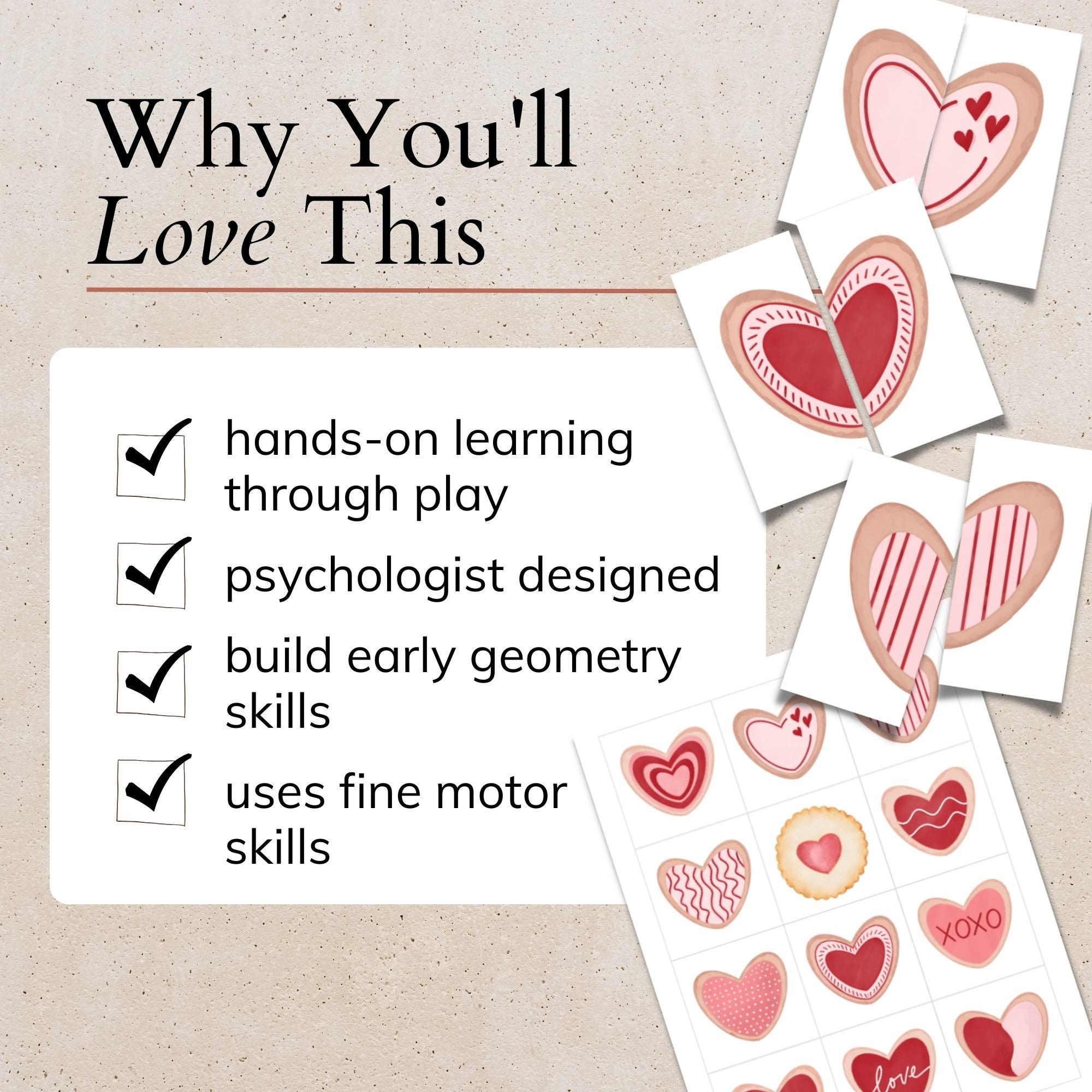 Valentine Memory Game Printable, Symmetry Puzzle for Kids, Montessori ...