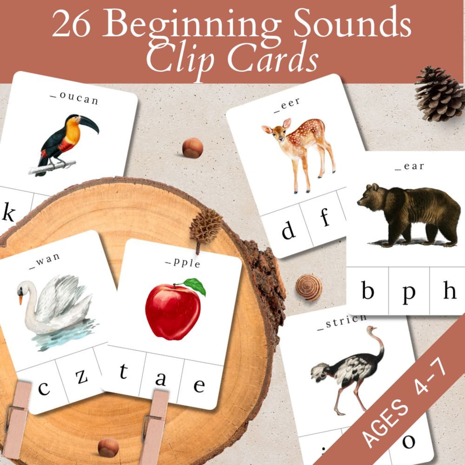 Beginning Sound Clip Cards for Kids, Learn to Read Phonics Flashcards ...