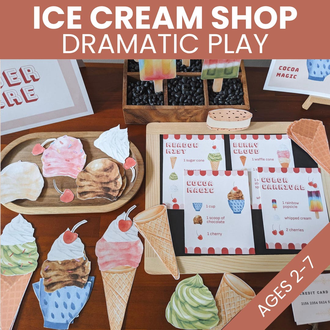 Ice Cream Shop Dramatic Play Printable, Restaurant Pretend Play Gift ...