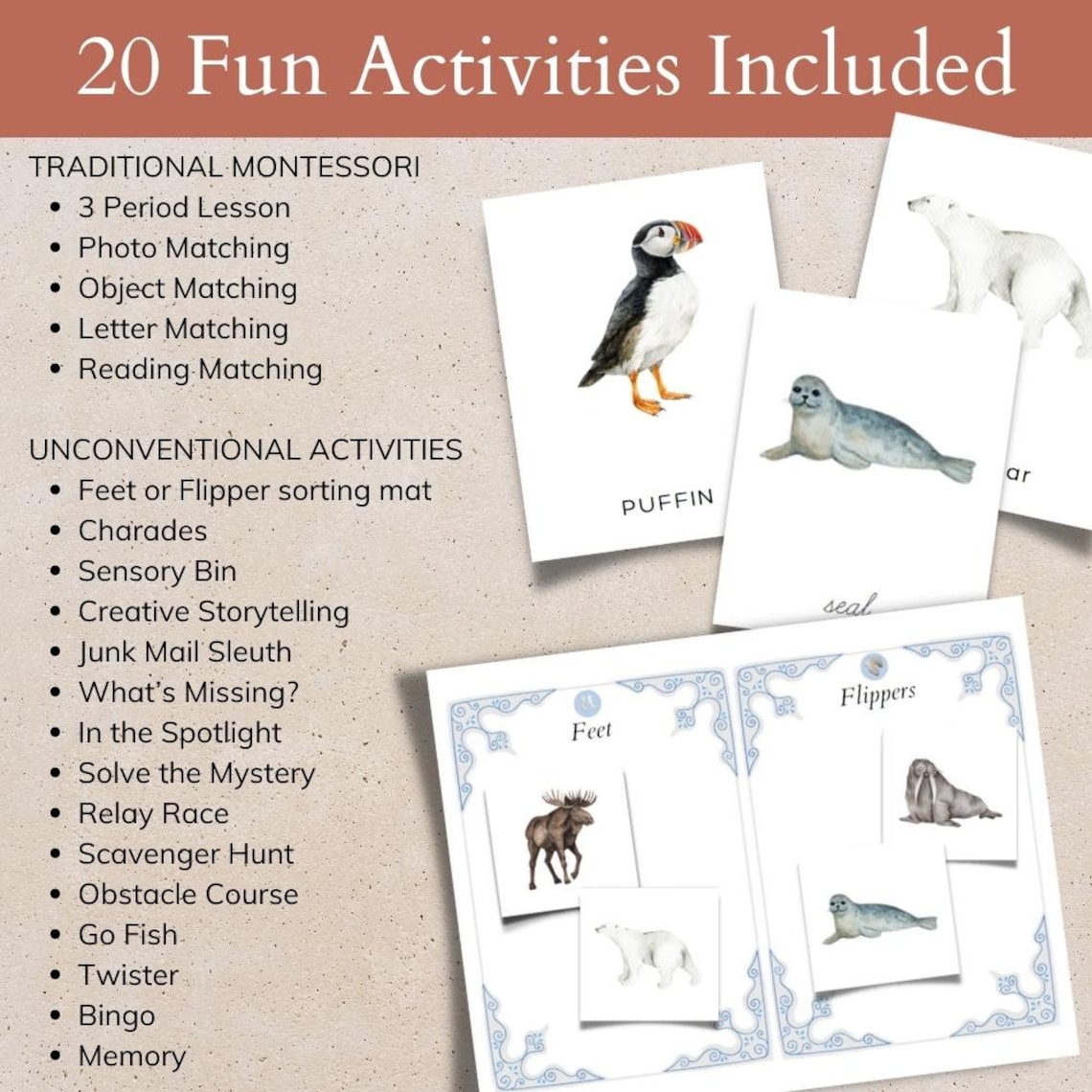 Arctic Animals 3 Part Cards Printable, Polar Montessori Nomenclature ...