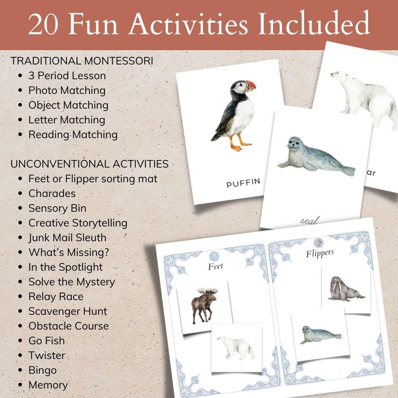 Arctic Animals 3 Part Cards Printable, Polar Montessori Nomenclature ...