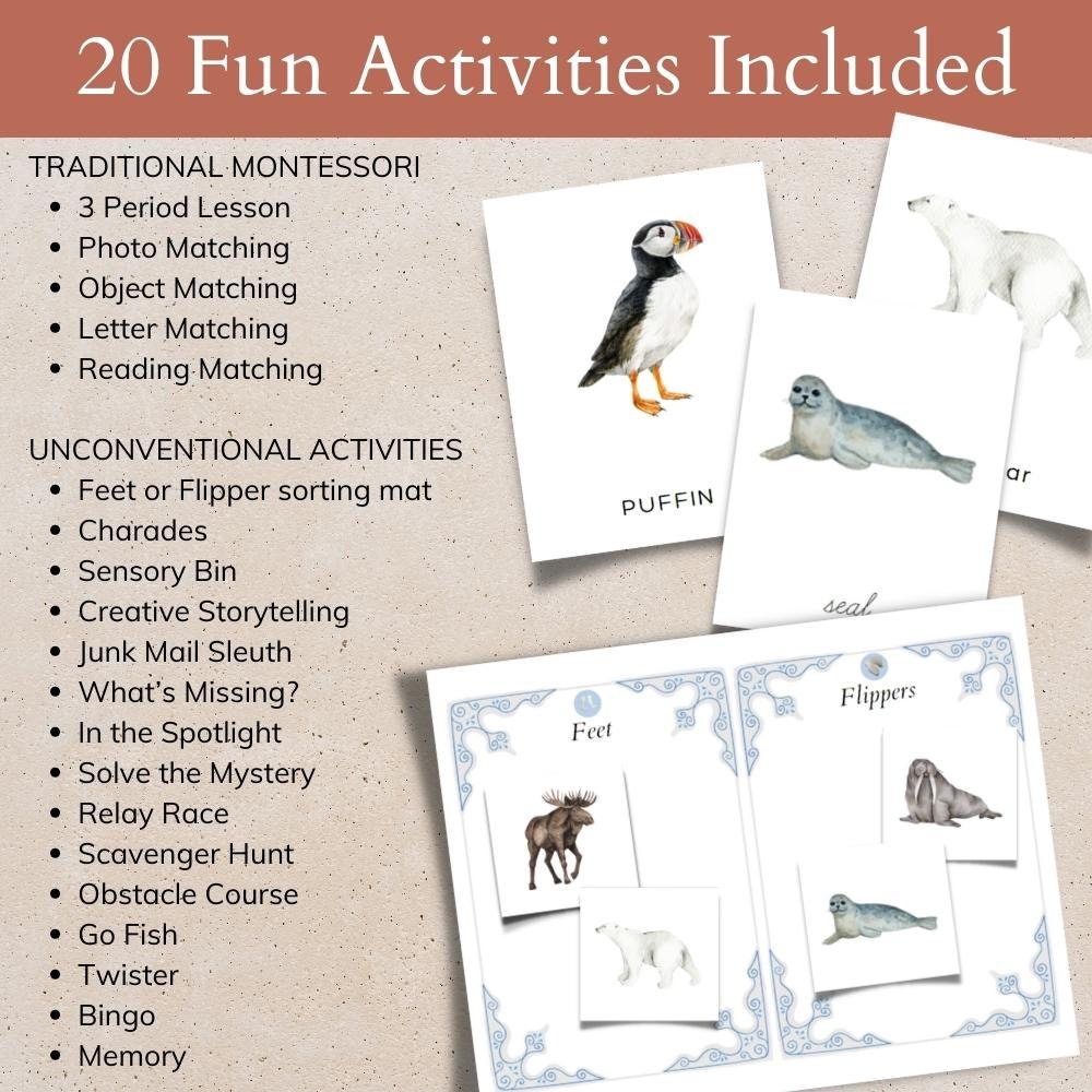 Arctic Animals 3 Part Cards Printable, Polar Montessori Nomenclature ...