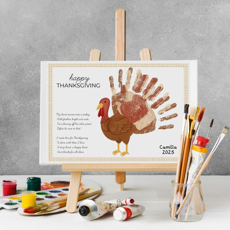Kids Thanksgiving Handprint Placemat Printable, Turkey Handprint Art ...